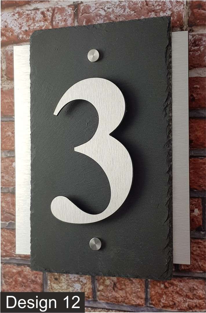 hochwertige 3D Hausnummer mit Schieferplatte in Edelstahl-Design ...