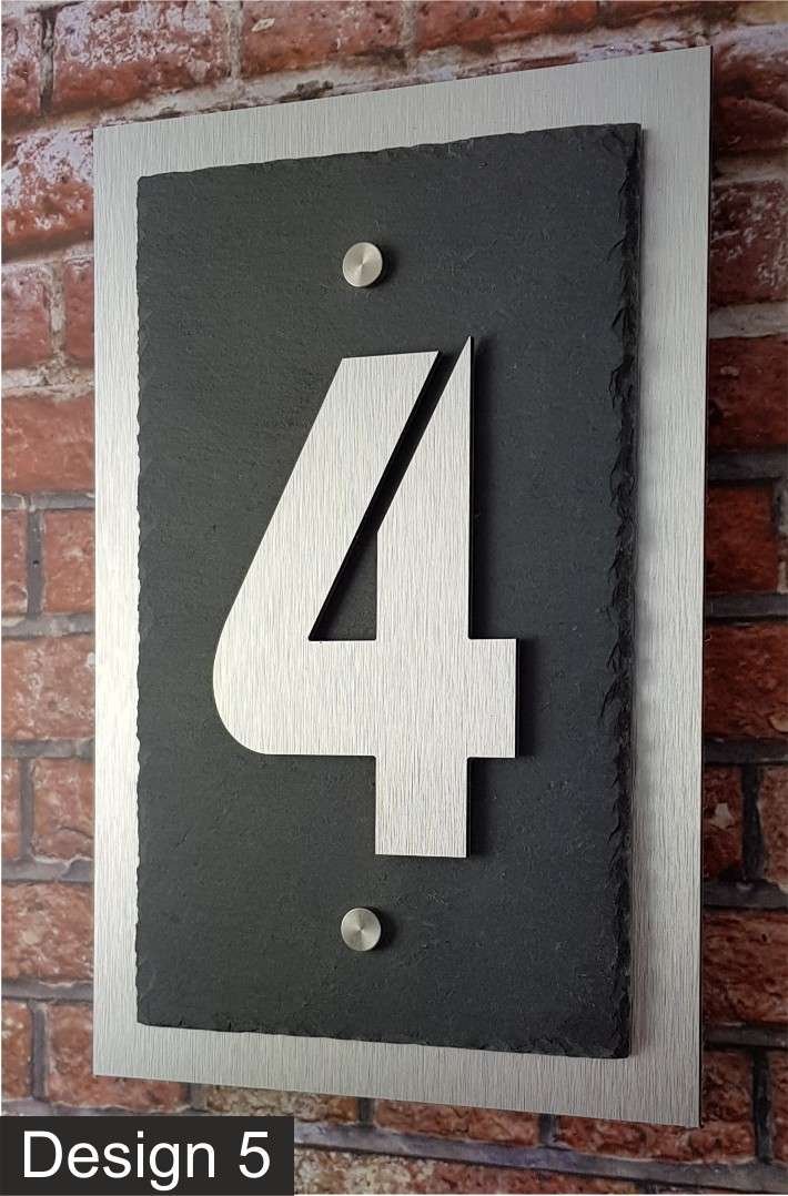 hochwertige 3D Hausnummer mit Schieferplatte in Edelstahl-Design ...